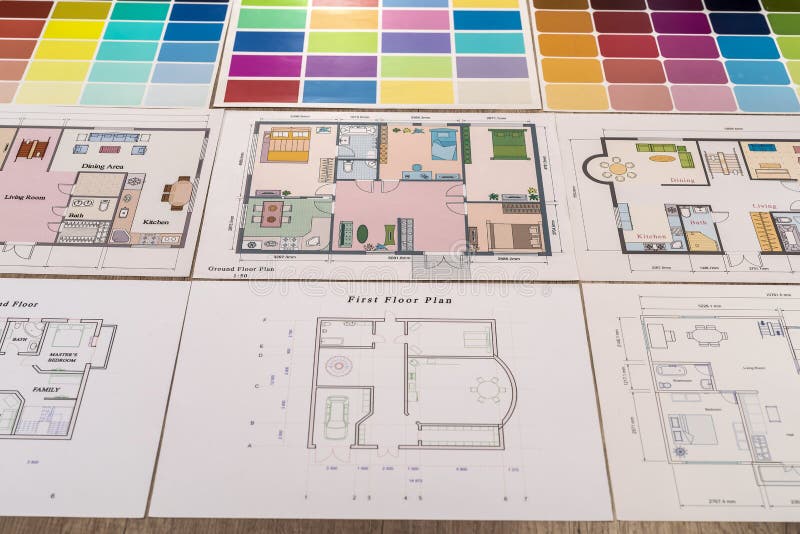 Colour Palettes with Different House Projects Closeup Stock Image ...