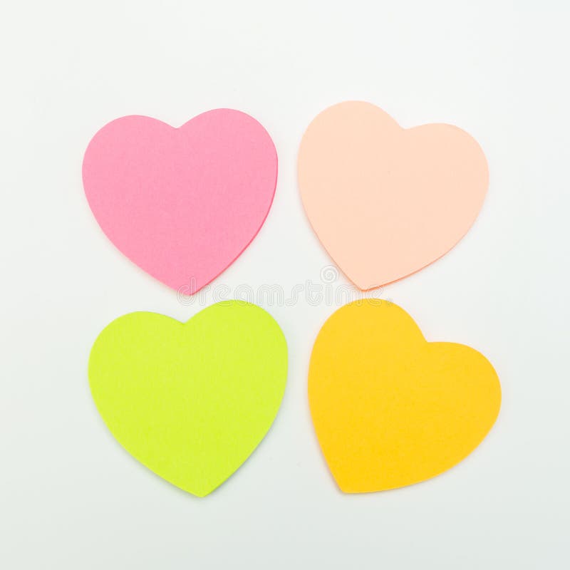 Colour Paper Heart Stick Note on a White Background Stock Photo - Image ...