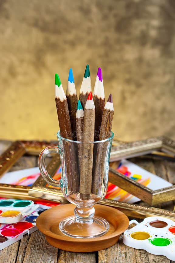 Colour pencils stock image. Image of background, coffee - 65339865