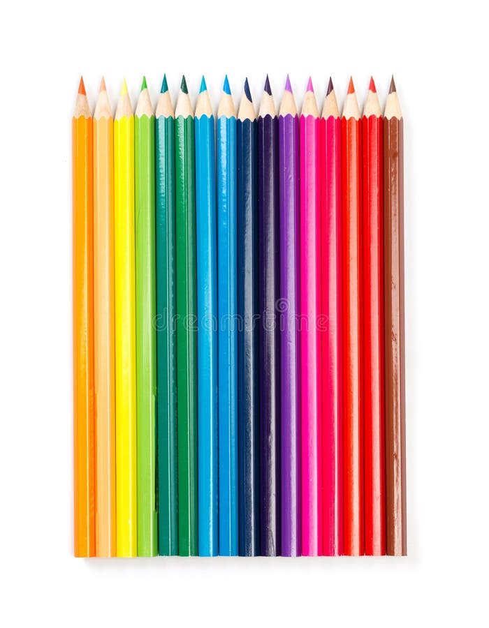 Colour Pencils on White Background, Top View Stock Image - Image of ...