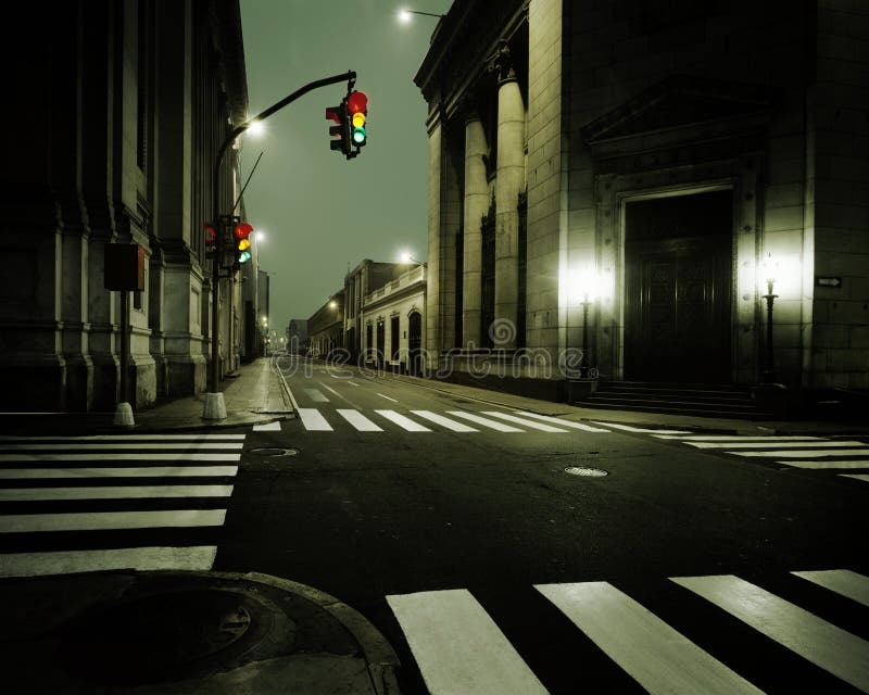 Colour Photo of Traffic Lights in an Empty Street and Road Stock Image ...