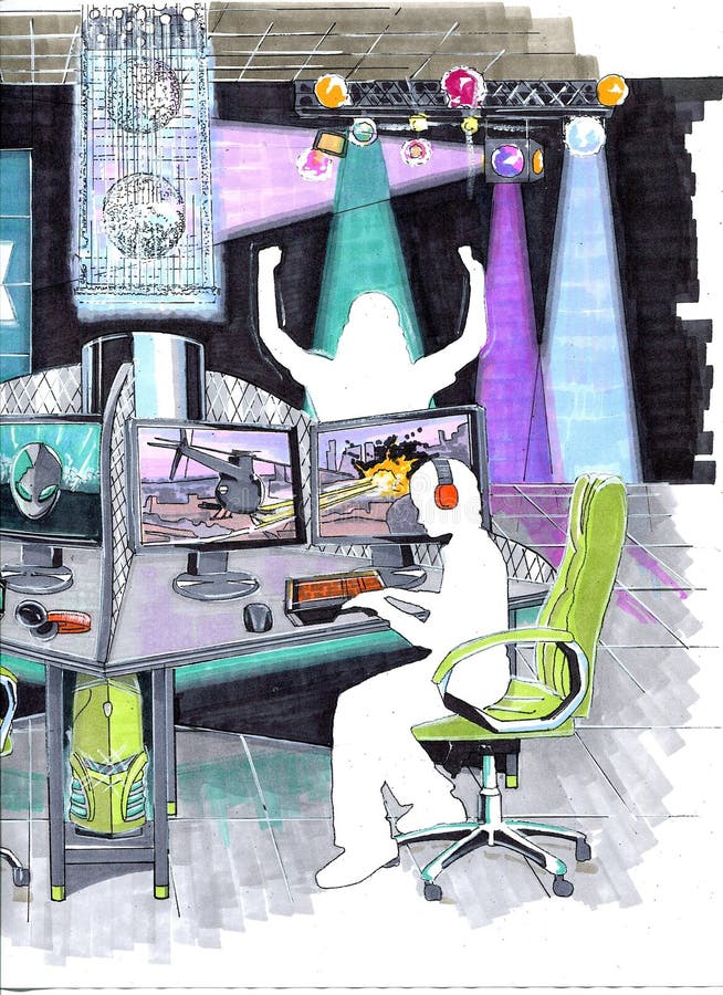 Colour Sketch for a Computer Gaming Zone. Stock Illustration ...