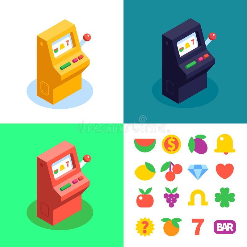 3 Colour Slot Machine and Flat Slot Icons. Stock Vector - Illustration ...