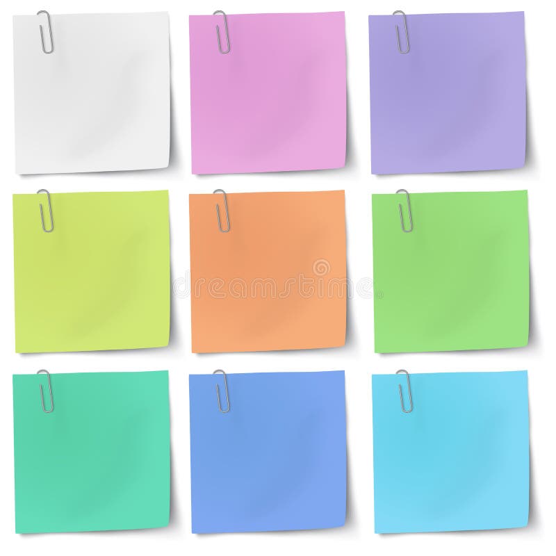 Colour Sticky Notes with Metallic Paper Clip Stock Vector ...
