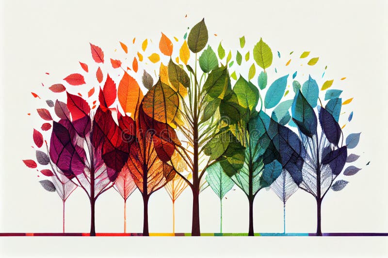 Colour Trees Isolated on White Background. Stock Illustration ...