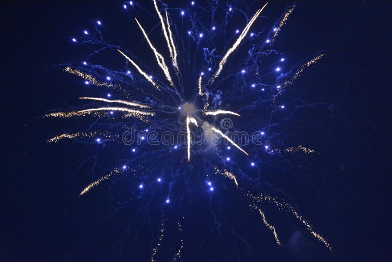 Coloured Blue Fireworks at Black Night Stock Image - Image of fireworks ...