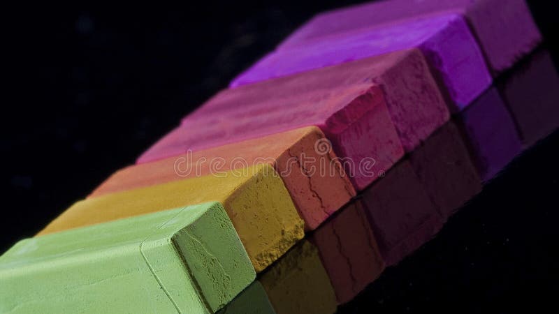 Coloured Chalk on Black Reflective Background Stock Photo - Image of ...