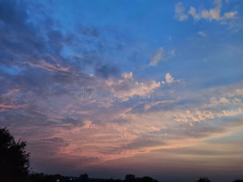 Saffron Coloured Sky Due To Sunrise Stock Image - Image of early ...