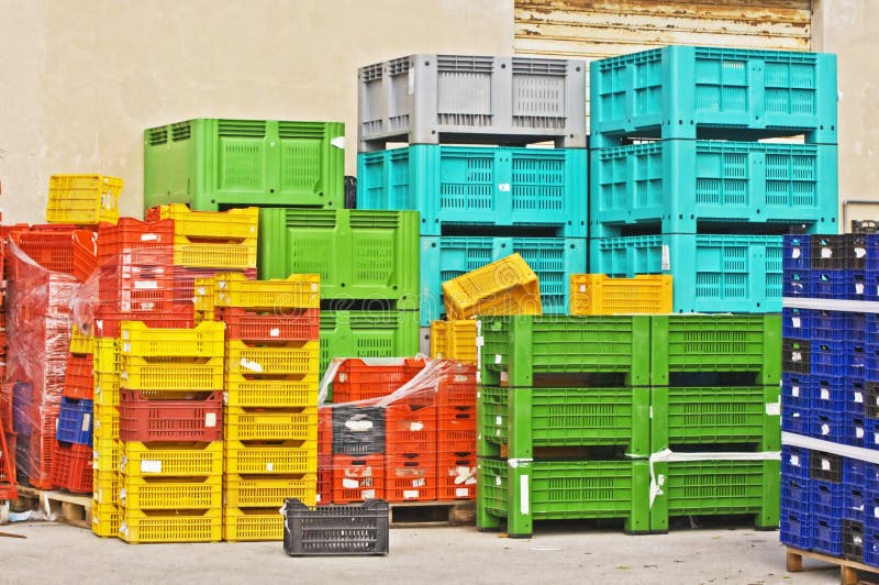 Coloured crates stock image. Image of depot, green, store - 3769539