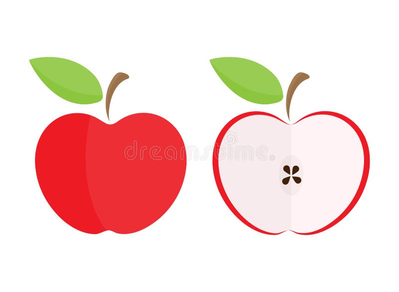 Coloured Drawing of an Apple. a Whole Apple and Half an Apple Stock ...