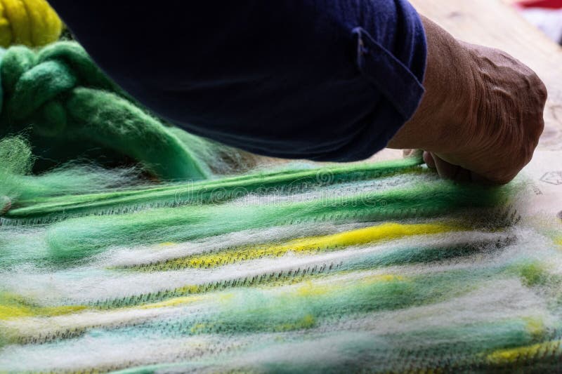 Coloured, Dyed Raw Wool is Applied Side by Side on a Blending Board ...