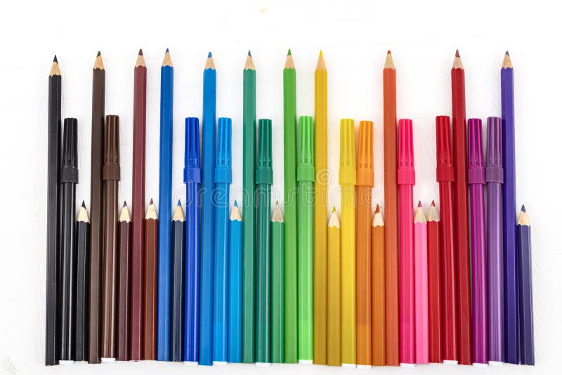 Coloured Felt Tip Pens and Coloured Pencils. Multi Colored Felt-tip ...