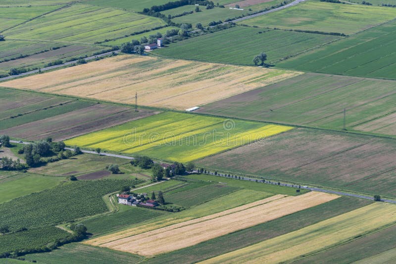 Coloured Fields in the Valley from Above Stock Photo - Image of yellow ...