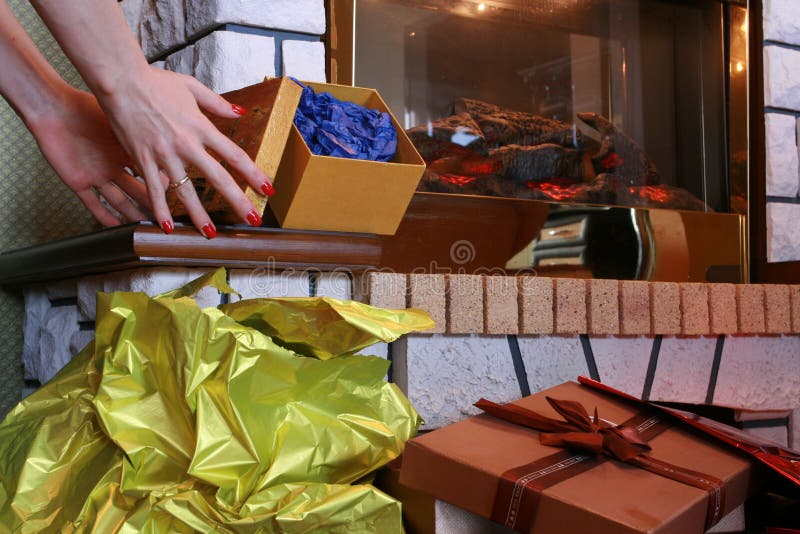 Coloured Gift Boxes Near Fireplace Stock Image - Image of fireplace ...