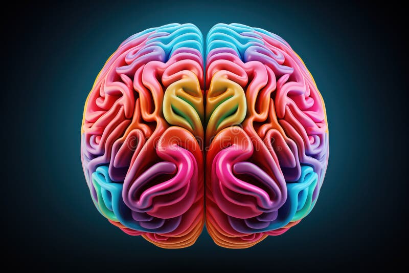 Coloured Graphic Representation of Human Brain on Dark Background Stock ...