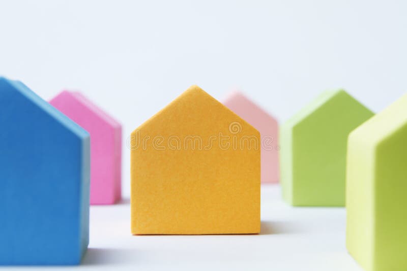 Multi Colored House Shaped Blocks on White Background Stock Image ...
