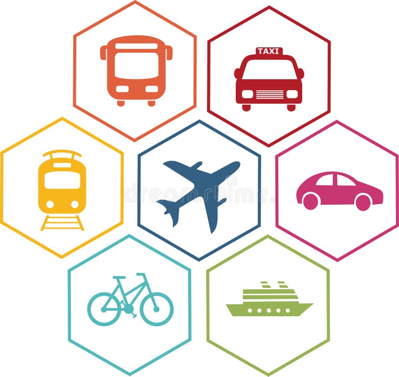 Coloured transport icons stock vector. Illustration of boat - 205230040