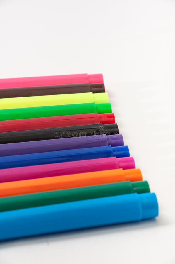 Coloured Markers on a White Background Stock Photo - Image of ...