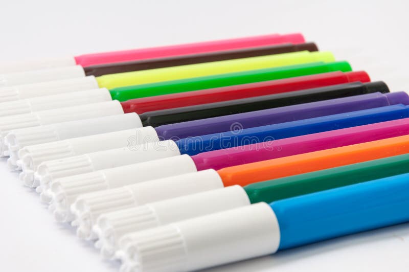 Coloured Markers on a White Background Stock Image - Image of object ...