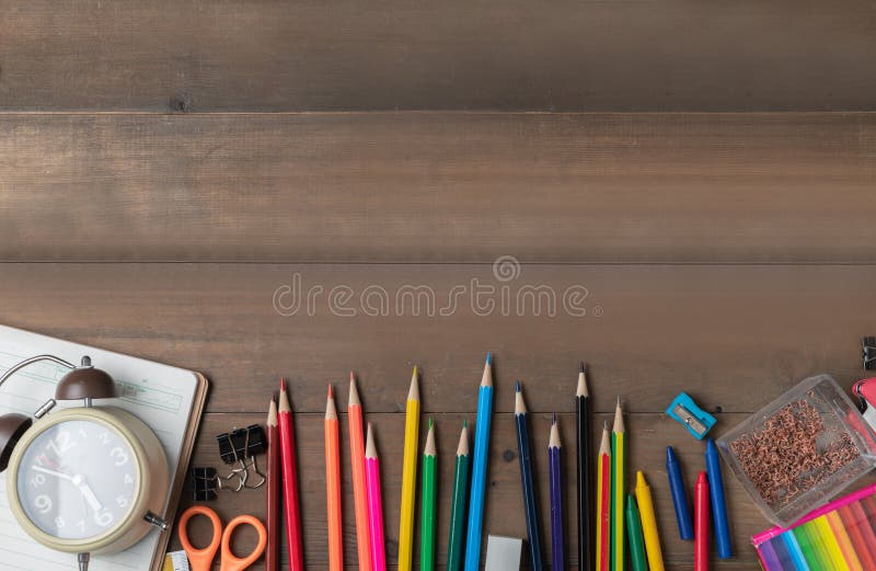 Coloured Pencil with Alarm Clock and Stationary Stock Image - Image of ... Coloured Pencil with Alarm Clock and Stationary Stock Image - Image of ...