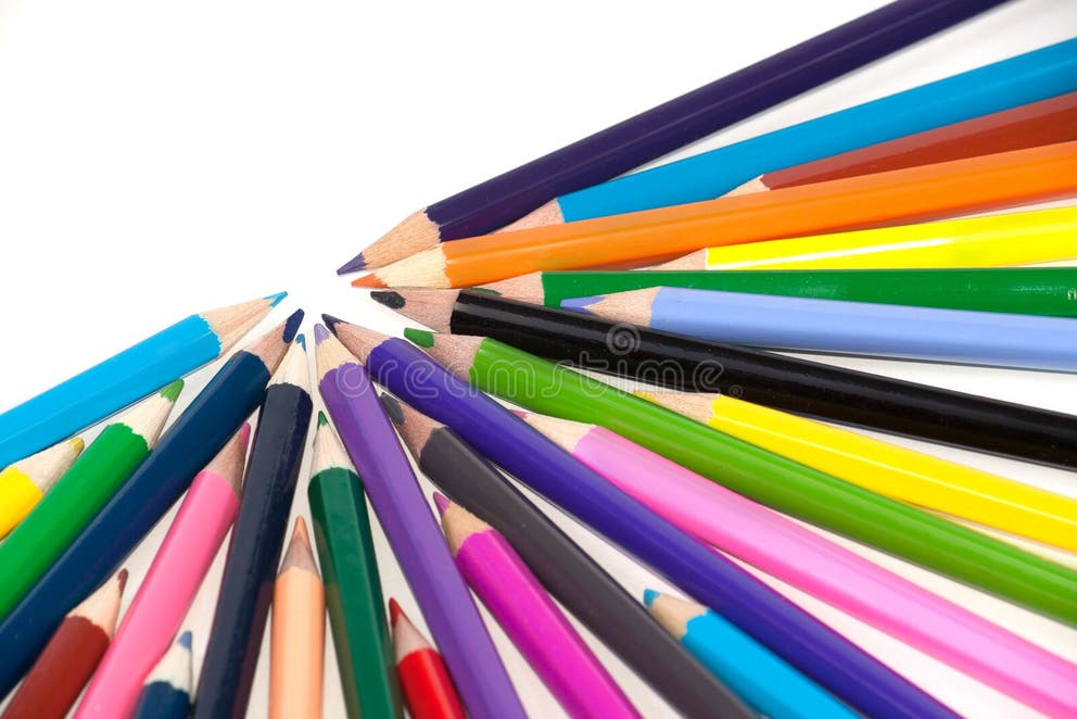 Coloured Pencils Pointing To One Direction Stock Image - Image of ...