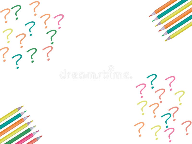Coloured Pencils and Question Marks on White Background Stock ...