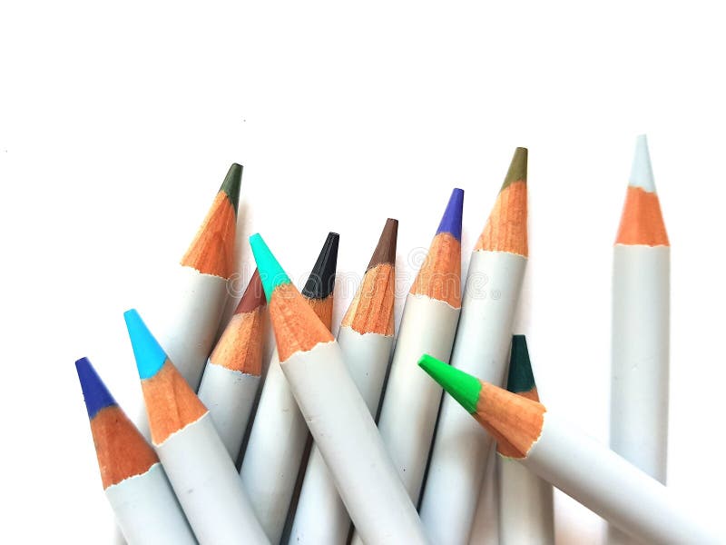 Coloured Pencils on a White Background. Stock Photo - Image of green ...