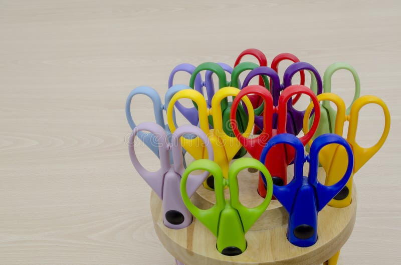 Coloured plastic scissors stock image. Image of play - 32794459