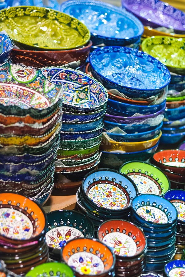 Coloured Plates and Pottery in Grand Bazaar Stock Photo - Image of ...
