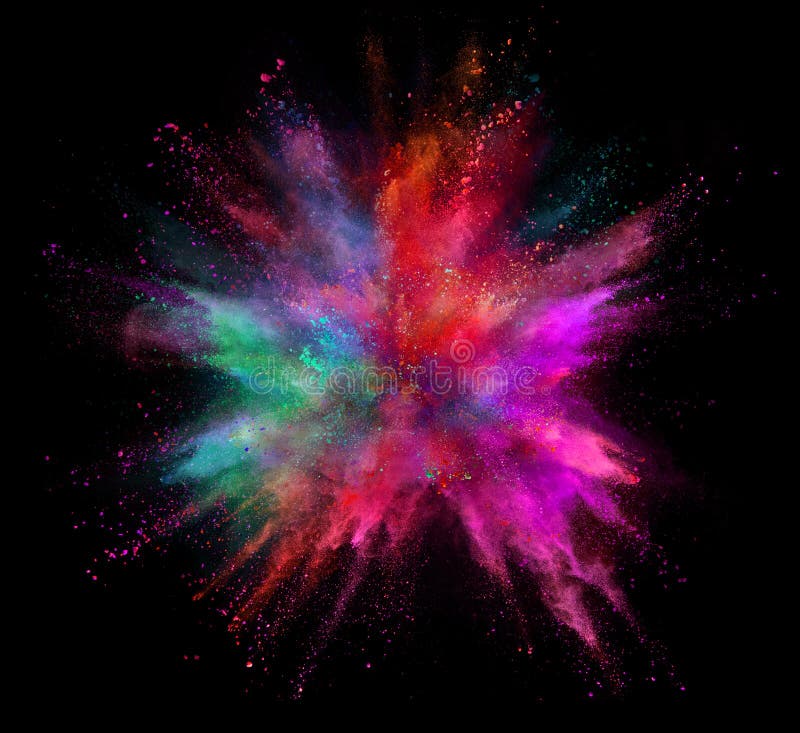 Coloured Powder Explosion Isolated on Black Background Stock Photo ...