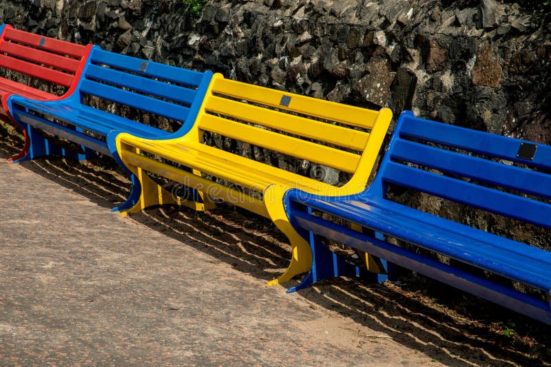Coloured Public Benches on a Beachside Esplanade Walkway Stock Image ...