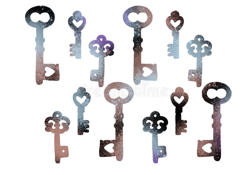 Coloured Set with Keys for Packaging and Cards and Posters and Postcard ...
