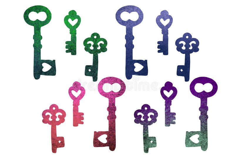 Coloured Set with Keys for Packaging and Cards and Posters and Postcard ...