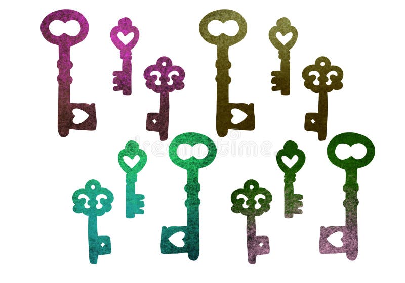 Coloured Set with Keys for Packaging and Cards and Posters and Postcard ...