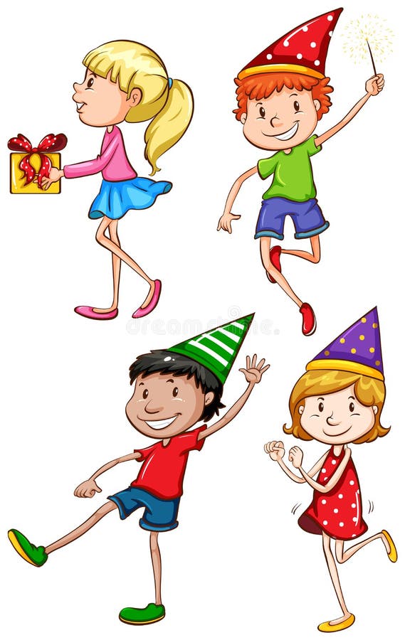 A Coloured Sketch of the Kids Celebrating Stock Vector - Illustration ...