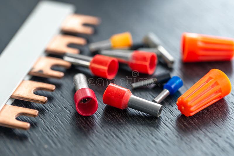 Coloured Sleeves, Crimp Terminals for Different Wire Sizes. Stock Photo ...