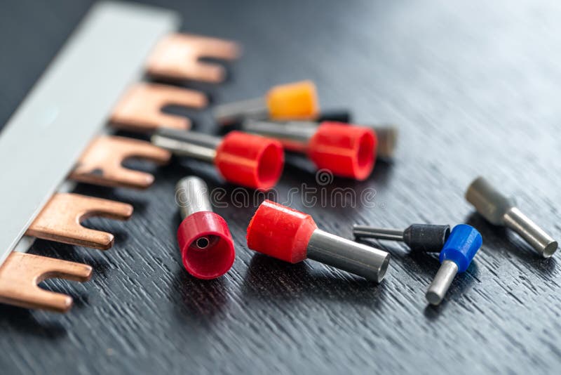 Coloured Sleeves, Crimp Terminals for Different Wire Sizes. Stock Photo ...