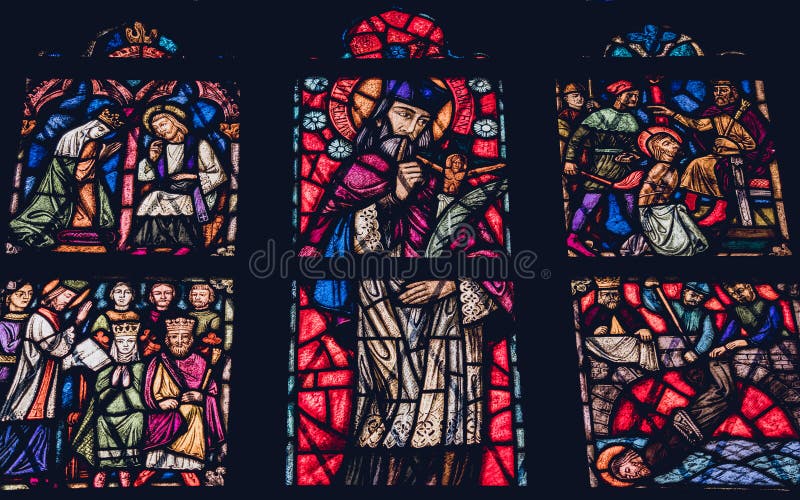 Coloured Stained Glass Window Colored in a Dark Background Church ...