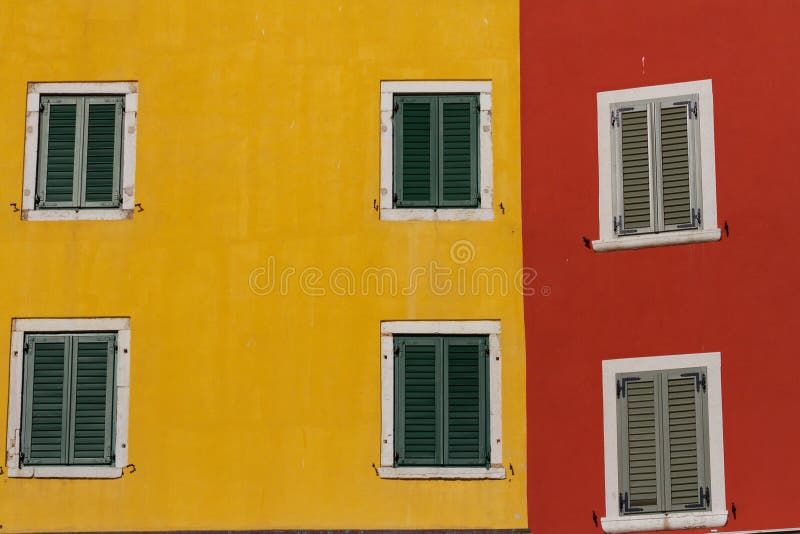 Coloured wall with windows stock image. Image of shutters - 91080825