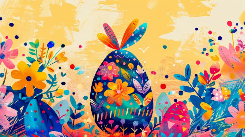 Colourful Abstract Easter Background Image with Eggs and Spring Flowers ...
