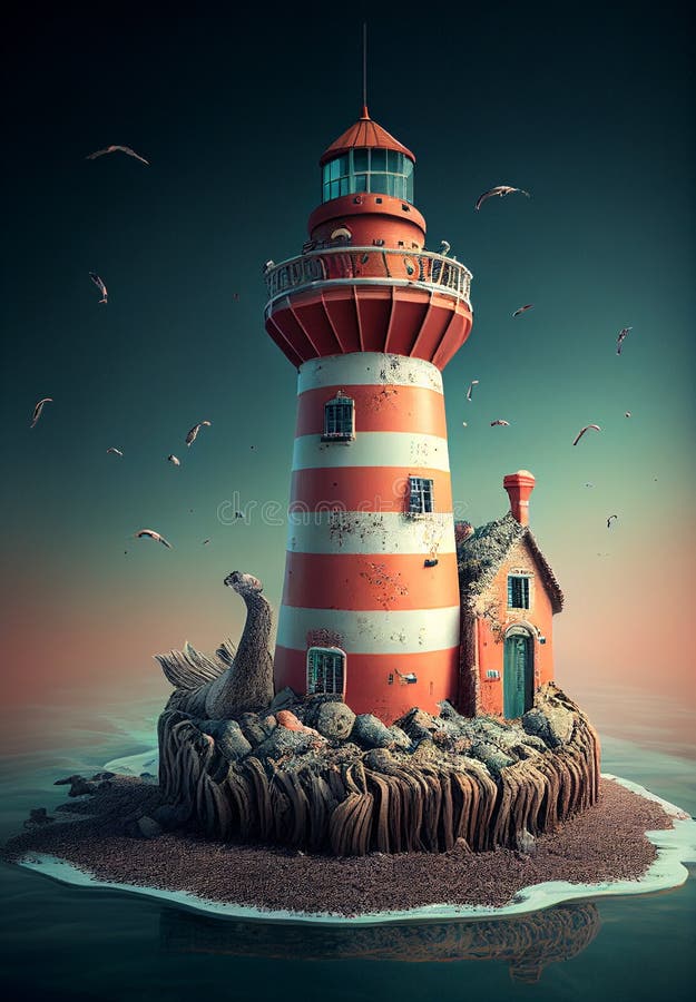 Colourful Abstract Surreal Lighthouse Generative AI Illustration Stock ...