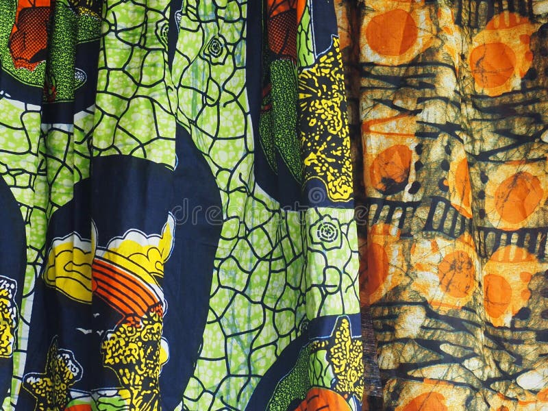 Colourful African Fabrics on Rack Stock Photo - Image of outdoors ...