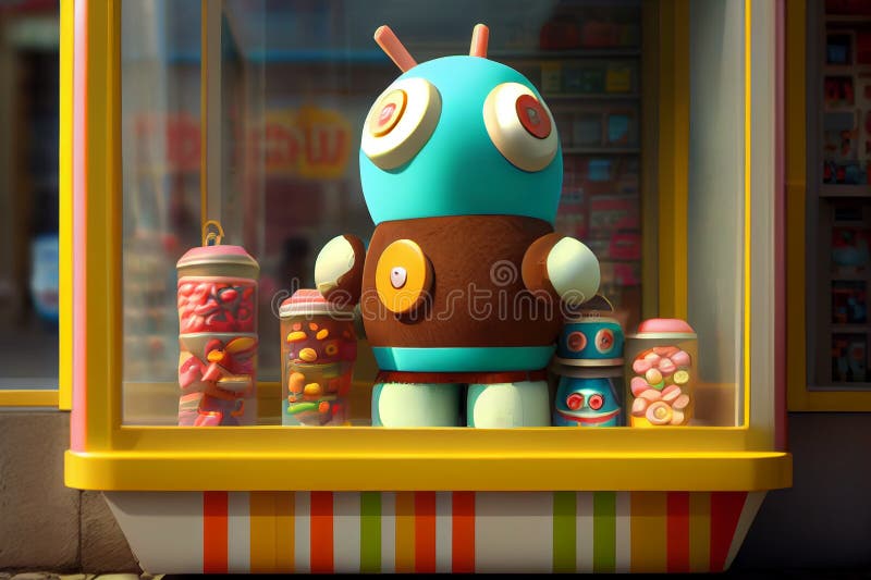 Colourful Baby Robot in Window Stock Illustration - Illustration of ...