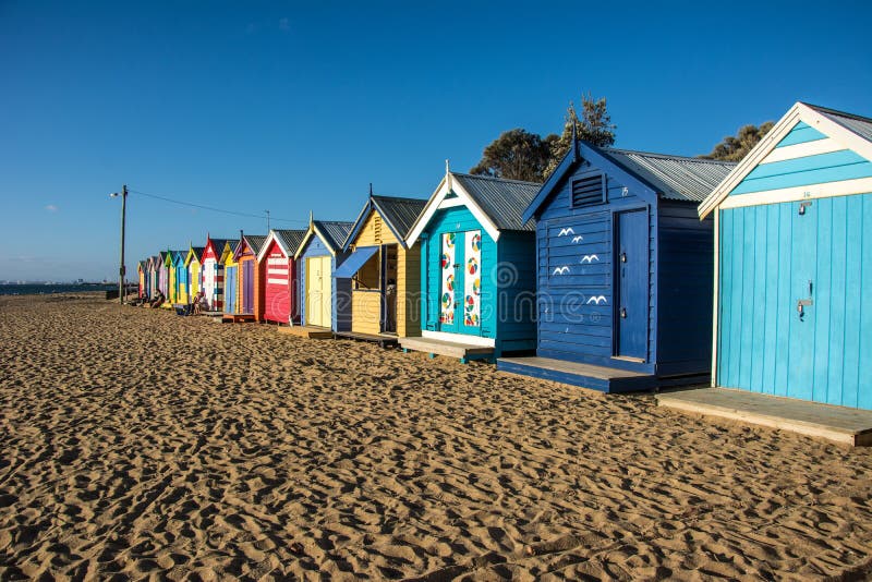 Colourful Beach and Bathing Boxes on the Sand Stock Image - Image of ...