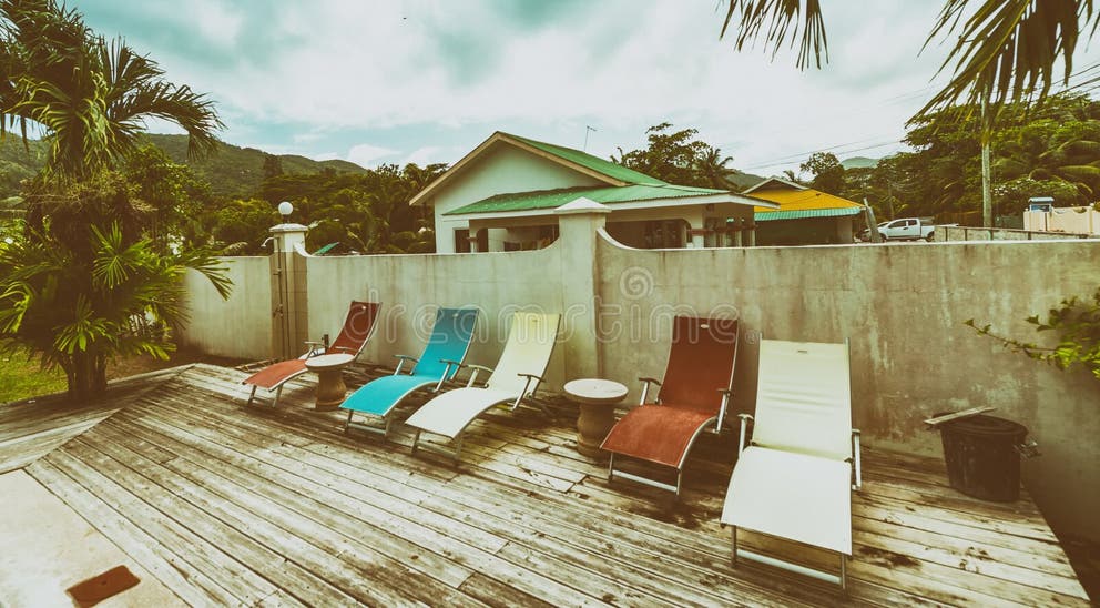 Colourful Beach Chairs at Pool Border Stock Photo - Image of idyllic ...