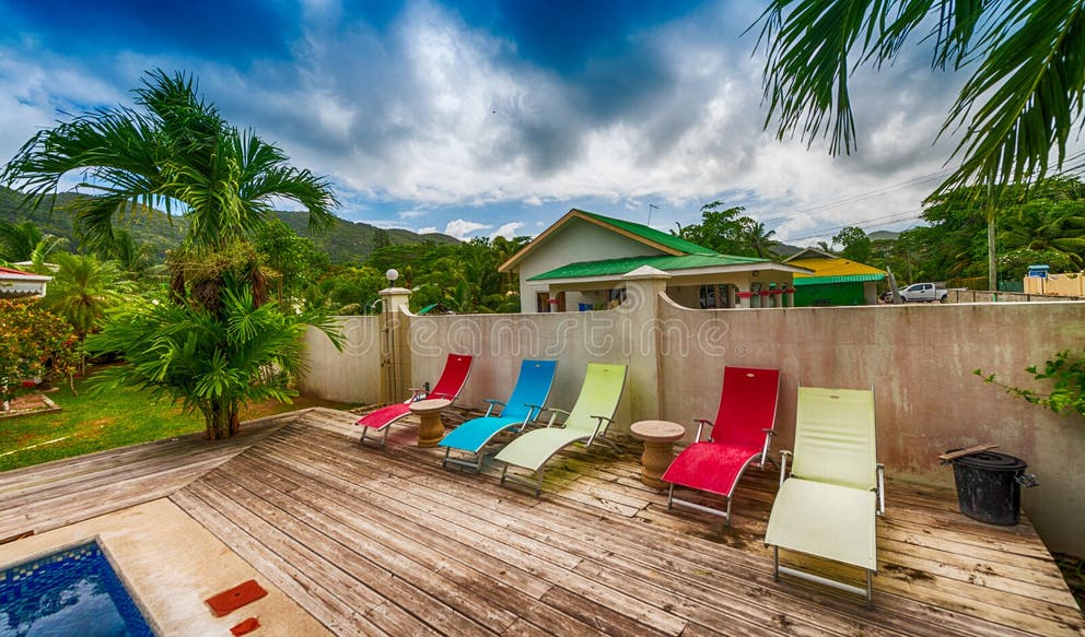 Colourful Beach Chairs at Pool Border Stock Image - Image of color ...