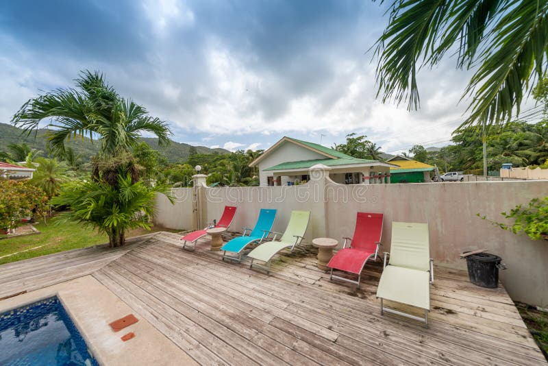 Colourful Beach Chairs at Pool Border Stock Photo - Image of holiday ...
