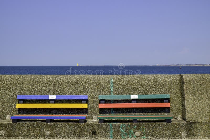 Colourful Benches on the Seafront at New Brighton UK Stock Image ...