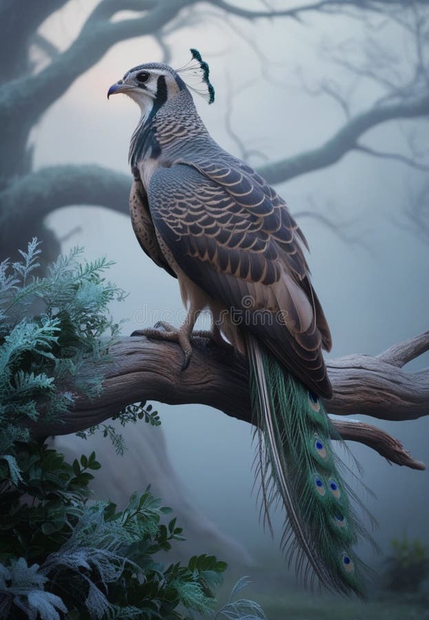 Mystical Majesty: Fantasy Raptor with Peacock Feathers Stock ...