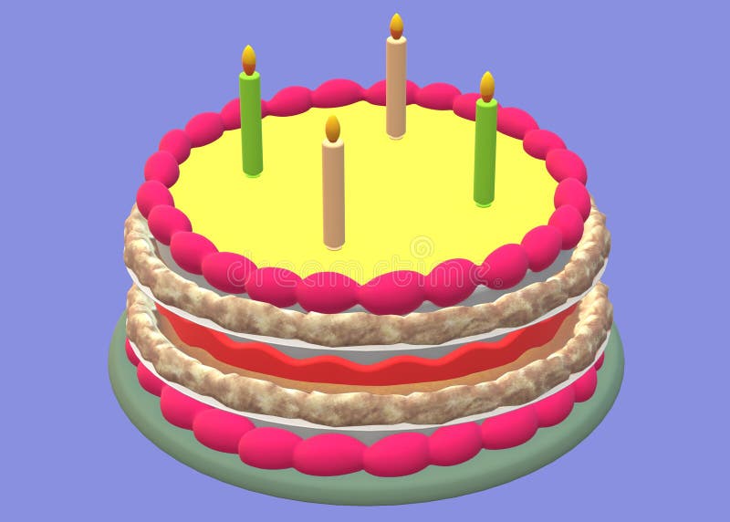 A Colourful Birthday Cake with Four Colourful Candles Lit Placed on the ...
